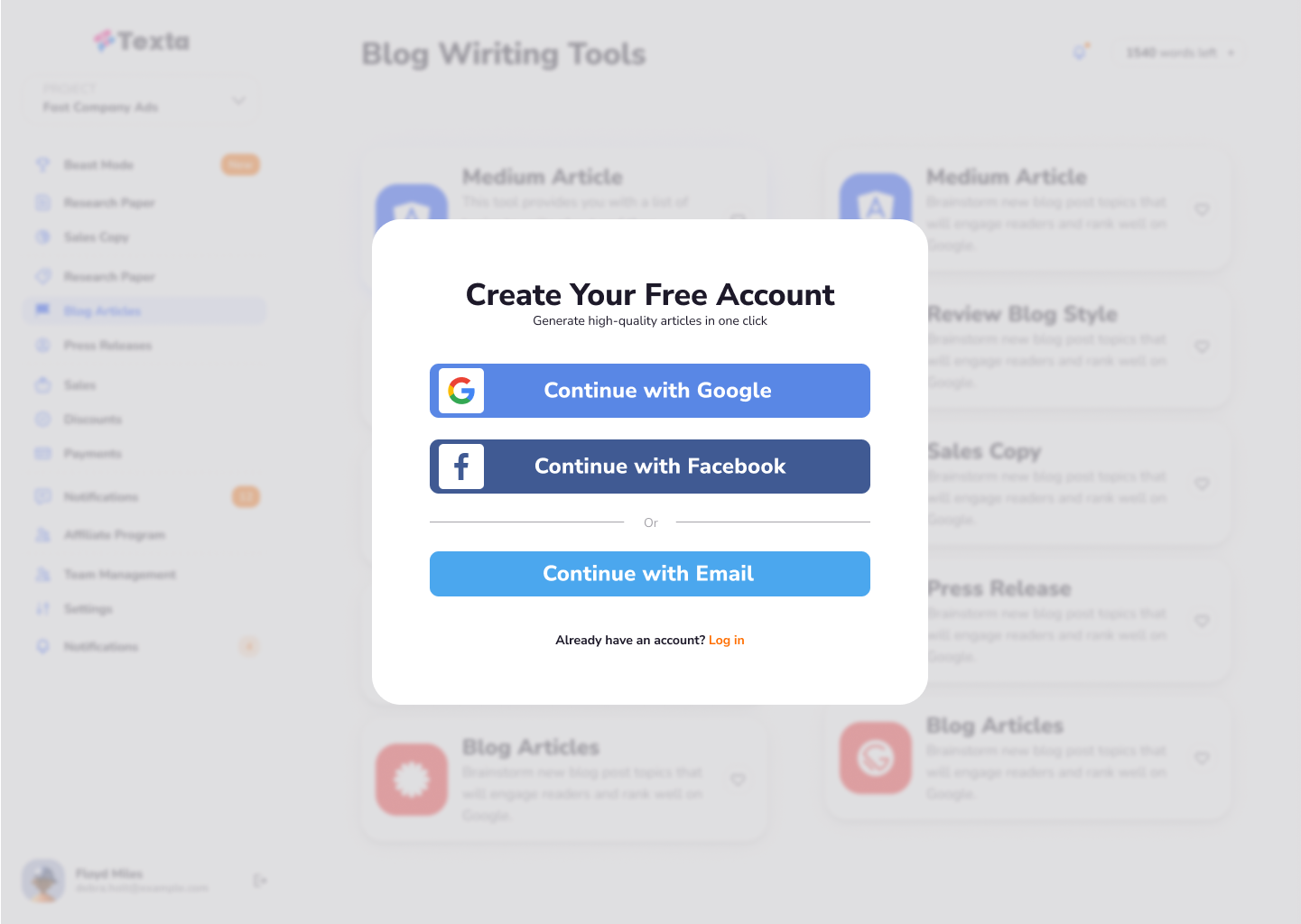 Texta - AI blog writer and article ideas generator.